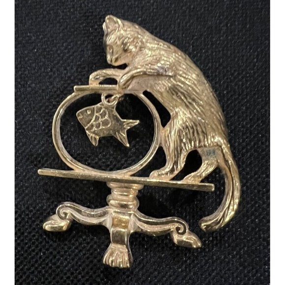 Jewelry | Vintage Avon Cat Fishbowl Gold Tone Brooch Pin | Poshmark